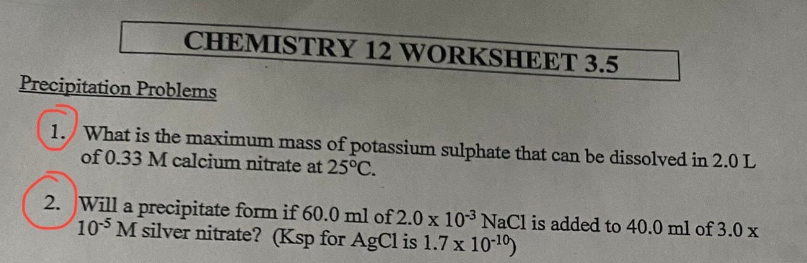 Solved Precipitation Problems 1. What is the maximum mass of | Chegg.com