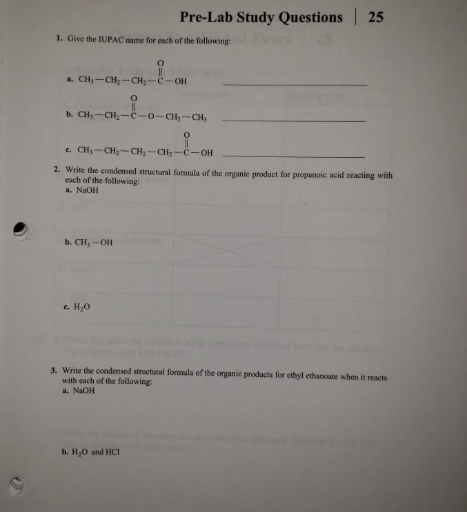 Solved Pre-Lab Study Questions | 25 Give the IUPAC name for | Chegg.com