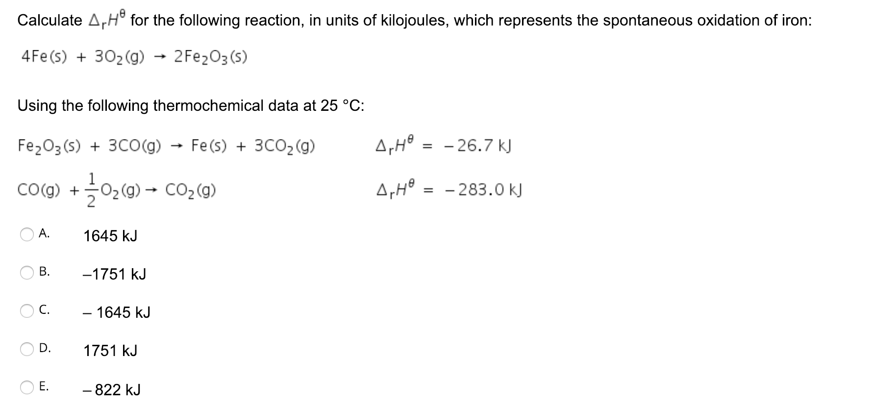 Solved Calculate Ar HⓇ for the following reaction, in units | Chegg.com