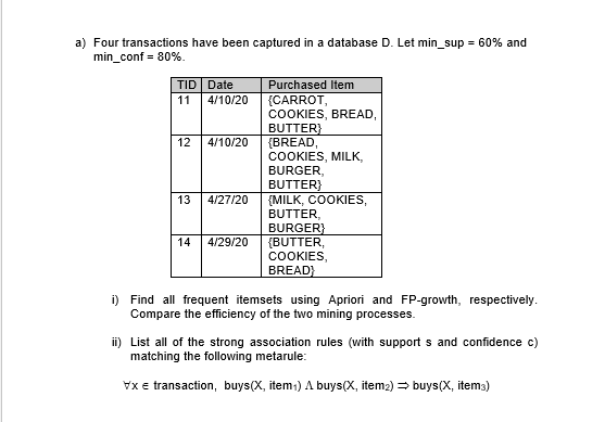Solved a) Four transactions have been captured in a database | Chegg.com