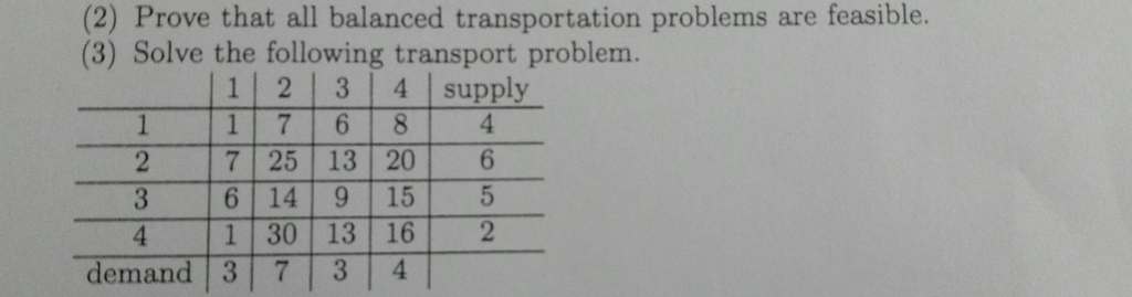 Solved (2) Prove that all balanced transportation problems | Chegg.com