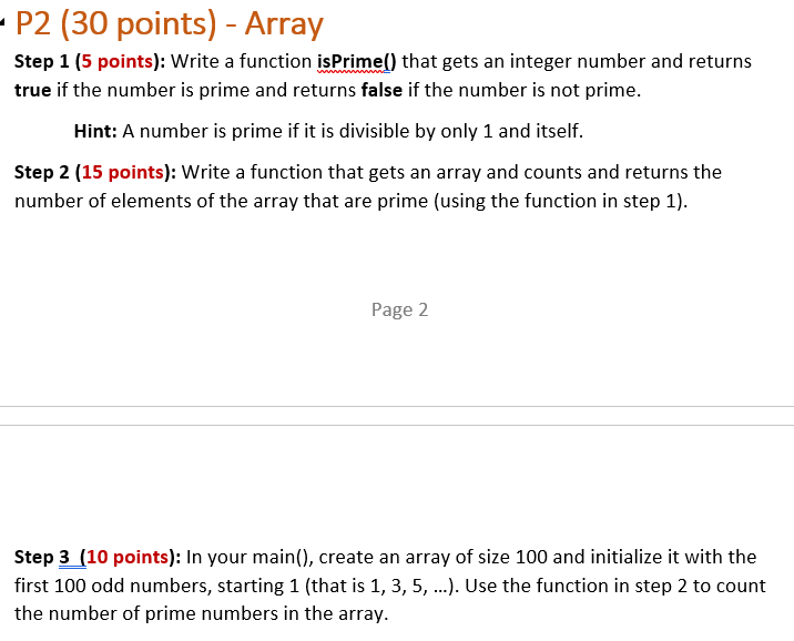 Solved - P2 (30 points) - Array Step 1 (5 points): Write a | Chegg.com