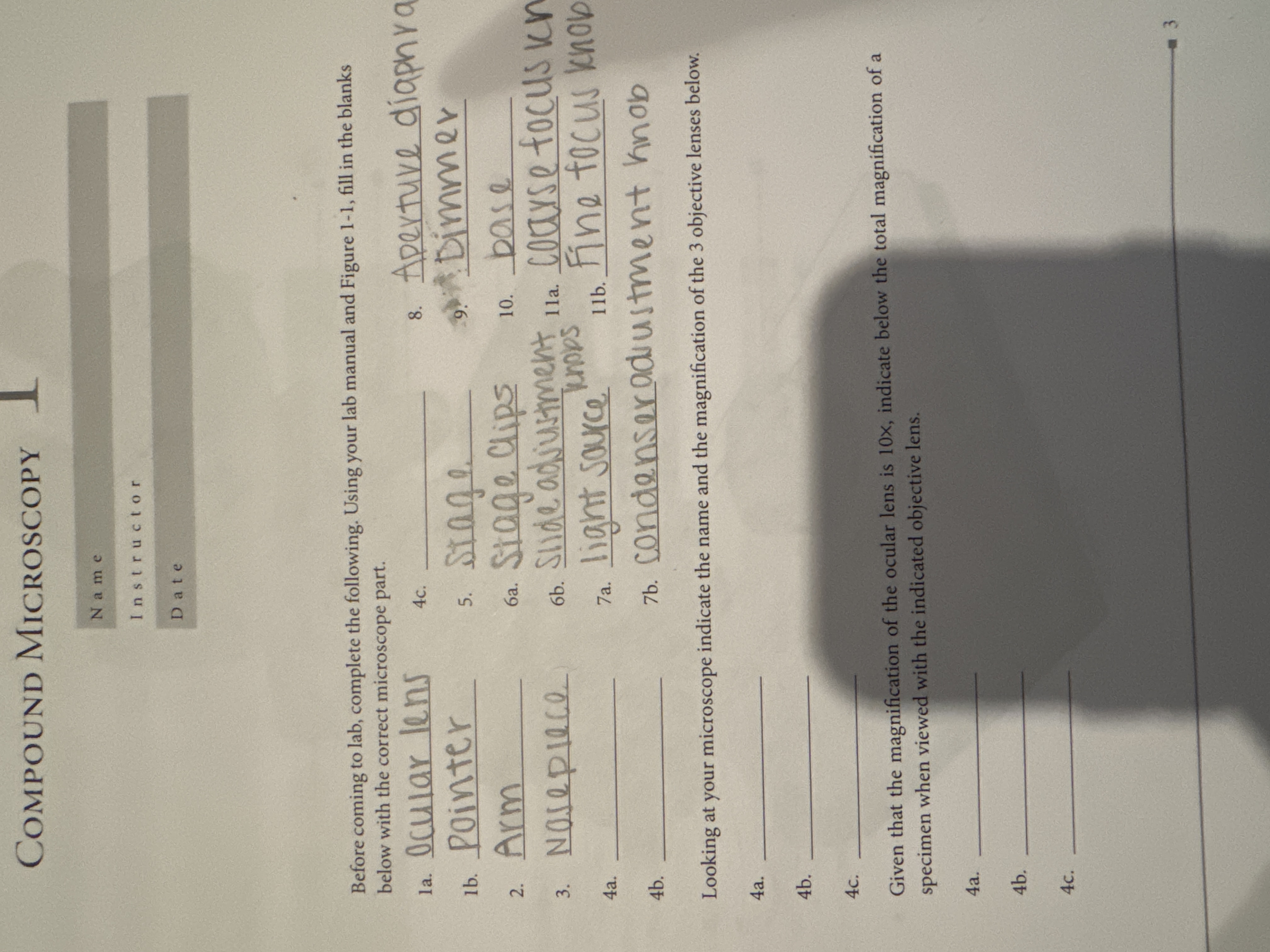 Solved COMPOUND MicroscopyN ﻿a m eInstructorD a t eBefore | Chegg.com