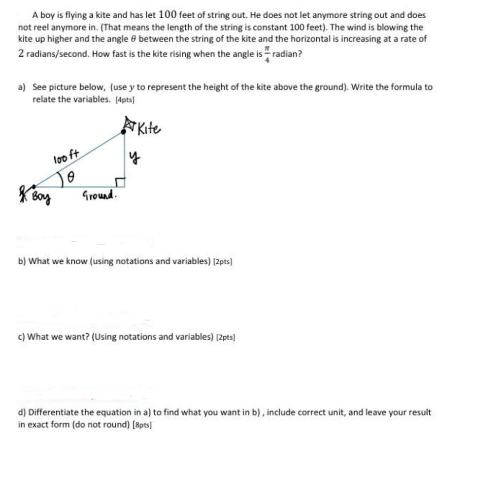 Solved A boy is flying a kite and has let 100 feet of string | Chegg.com