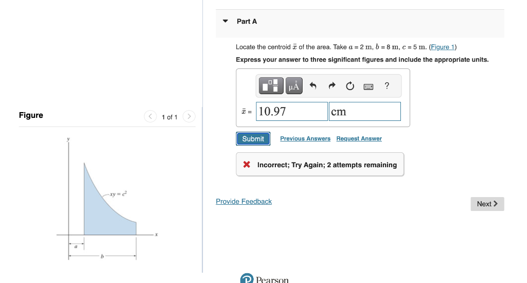 Solved Locate the centroid xˉ of the area. Take a=2 m,b=8 | Chegg.com