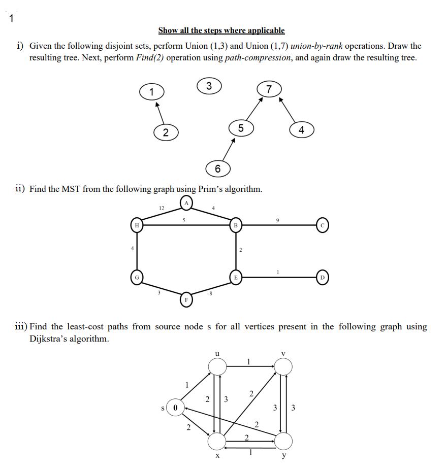 Solved Q1. DS02 i) Given the following disjoint sets, | Chegg.com