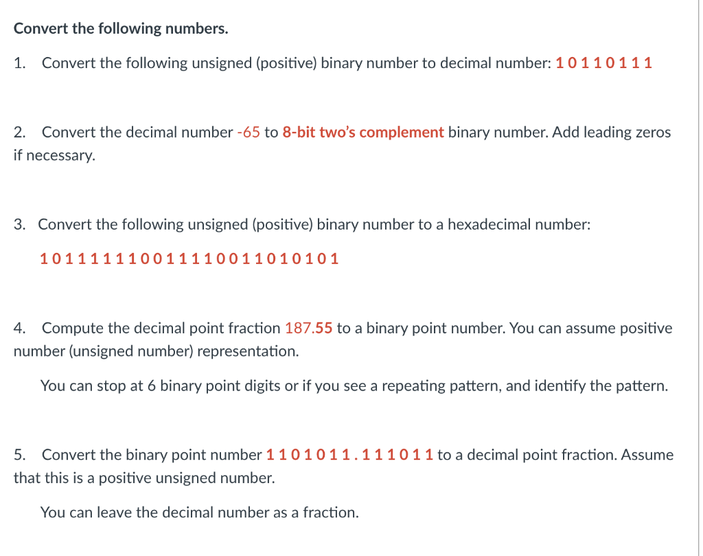 Solved Convert The Following Numbers 1 Convert The 0220