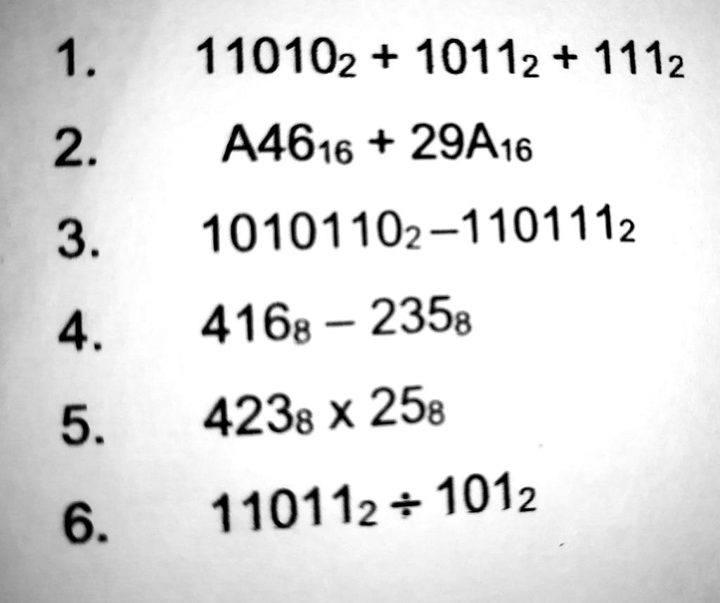 Solved 1. 110102 + 10112 + 1112 2. A4616 + 29A16 3. | Chegg.com