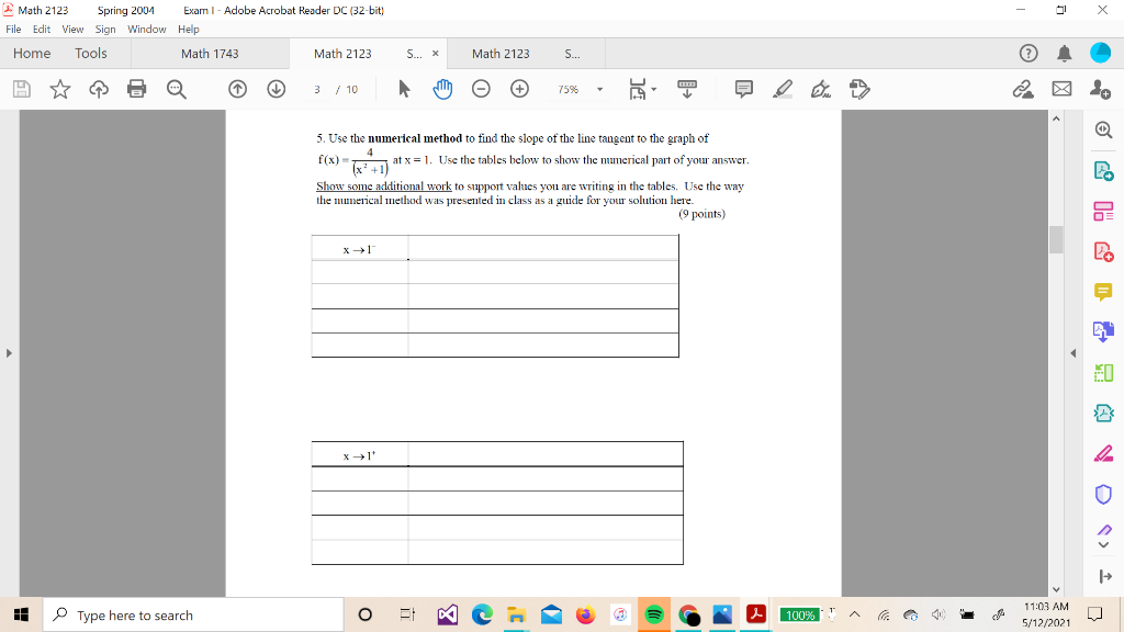 Solved Math 2123 Spring 2004 Examl - Adobe Acrobat Reader DC | Chegg.com