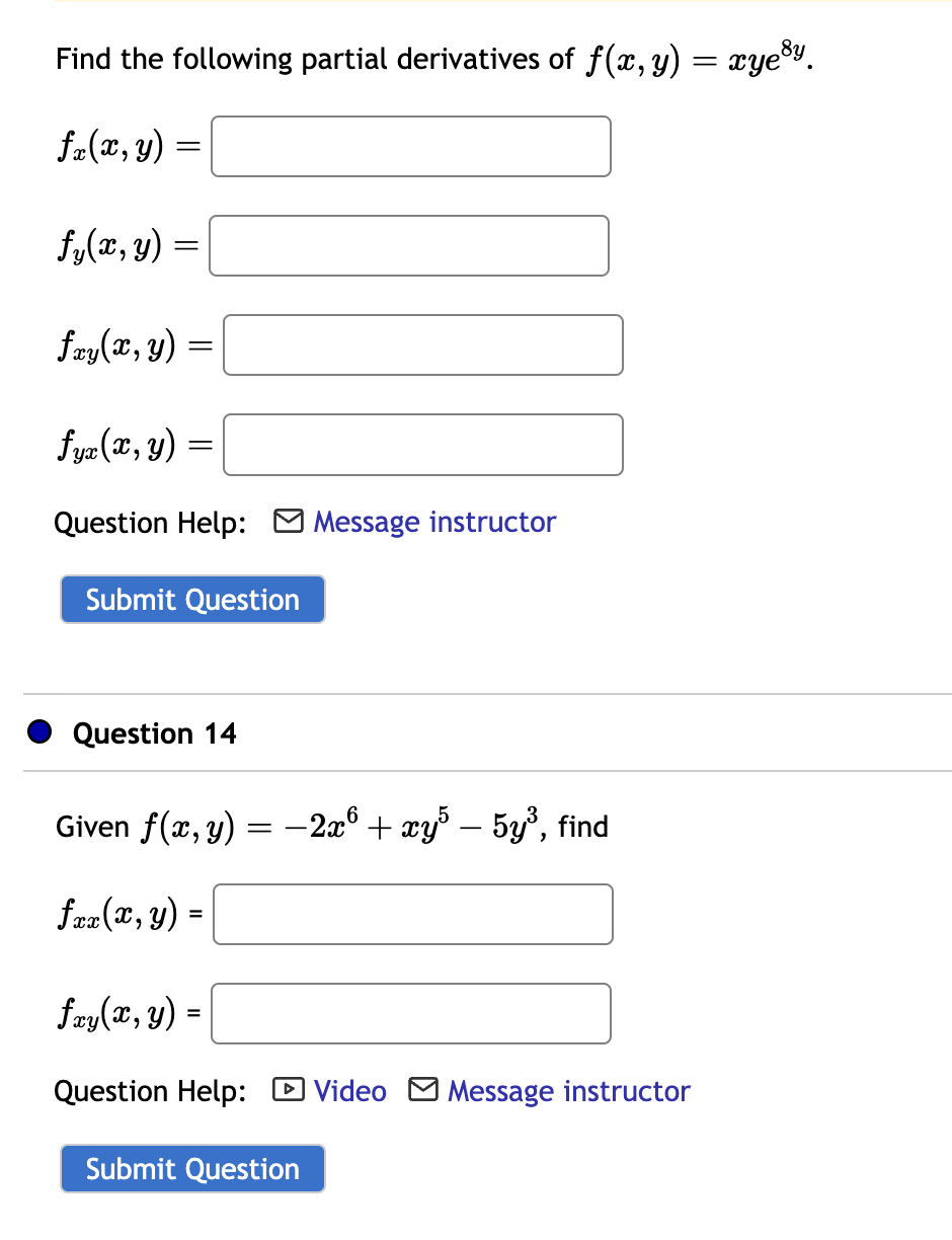 Solved Find the following partial derivatives of | Chegg.com