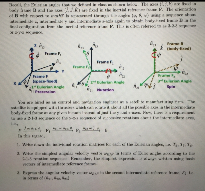 Recall, the Eulerian angles that we defined in class | Chegg.com