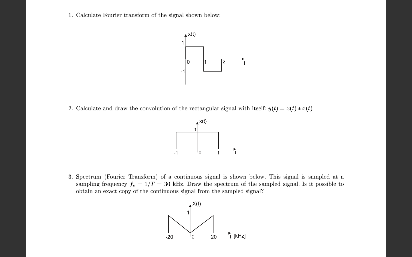 Solved 1 Calculate Fourier Transform Of The Signal Shown
