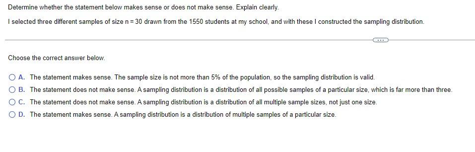 Solved Determine whether the statement below makes sense or | Chegg.com