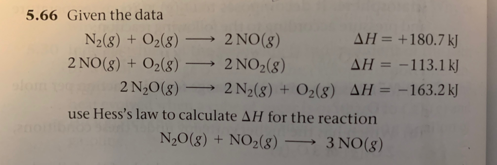 Solved 5.66 Given the data N2(g) + O2(g) — 2 NO(g) AH = | Chegg.com