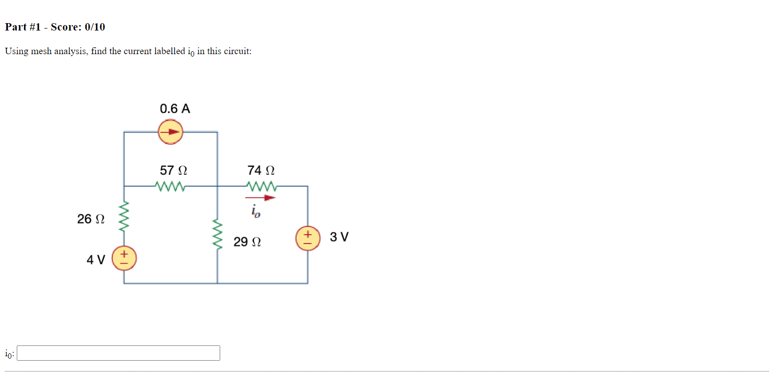 Solved Using mesh analysis, find the current labelled i0 in | Chegg.com
