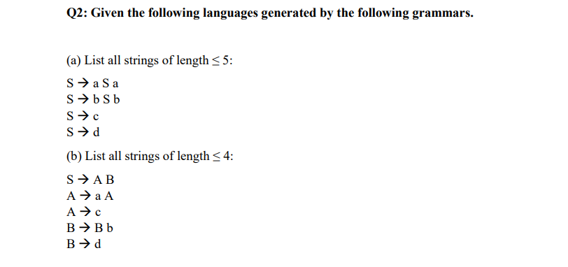 Q2: Given the following languages generated by the | Chegg.com Q2: Given the following languages generated by the | Chegg.com