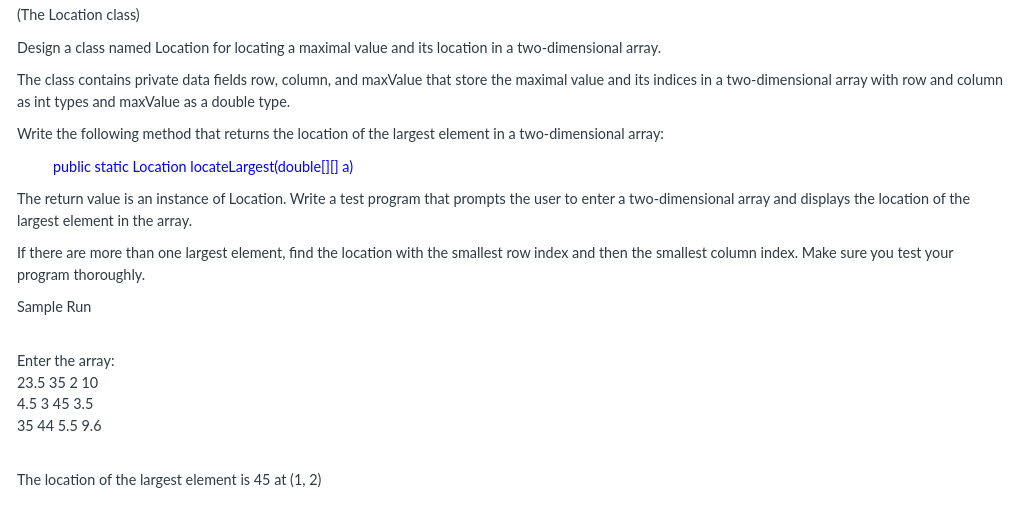 Solved (The Location class) Design a class named Location | Chegg.com