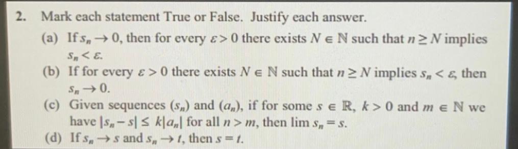 Solved 2. Mark each statement True or False. Justify each | Chegg.com