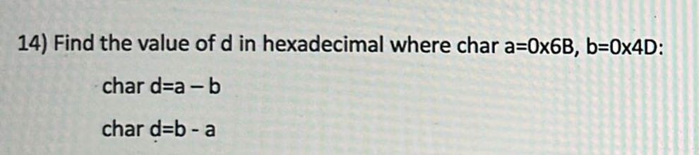 Solved Find the value of d ﻿in hexadecimal where char | Chegg.com