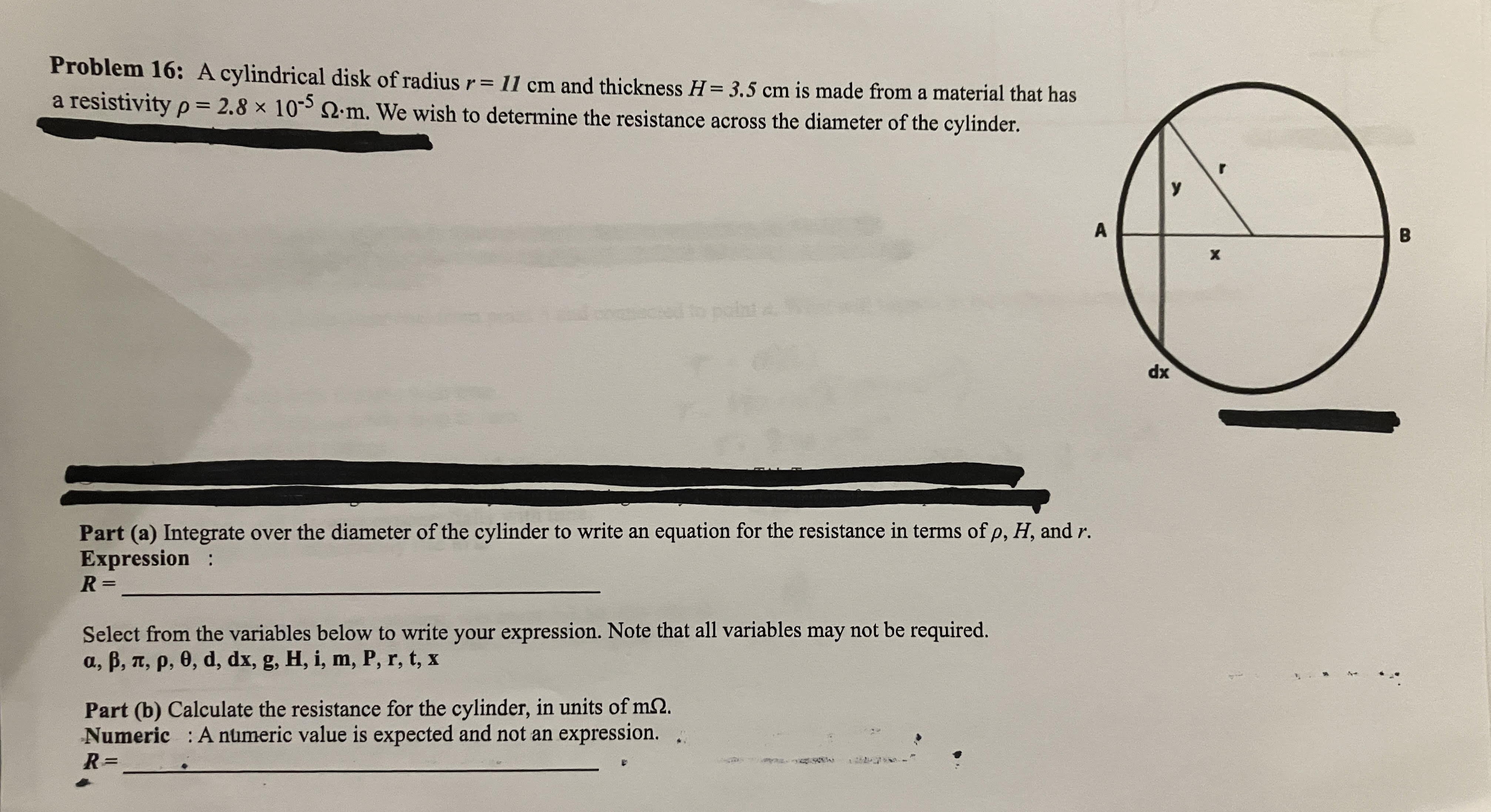Solved Problem 16: A cylindrical disk of radius r=11 cm and | Chegg.com