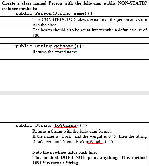 Solved Create a class named Person with the following public | Chegg.com