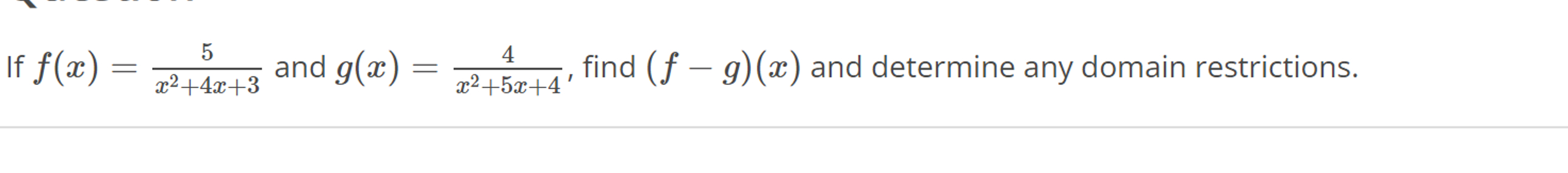 Solved If f(x)=5x2+4x+3 ﻿and g(x)=4x2+5x+4, ﻿find (f-g)(x) | Chegg.com