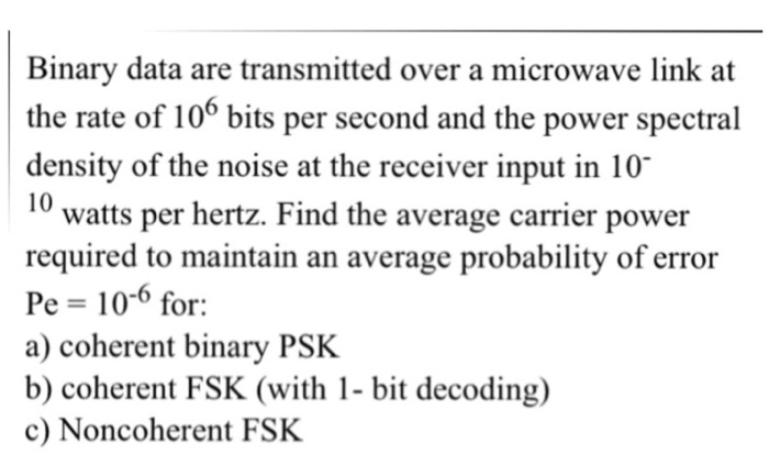Binary data are transmitted over a microwave link at | Chegg.com