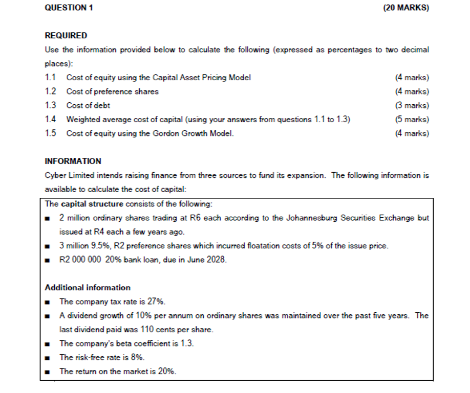 Solved QUESTION 1(20 ﻿MARKS)REQUIREDUse the information | Chegg.com