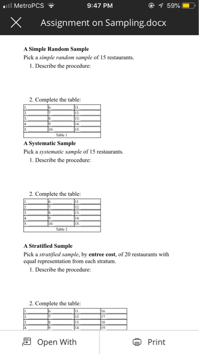 Solved .111 MetroPCS 9:47 PM Assignment on Sampling.docx A | Chegg.com