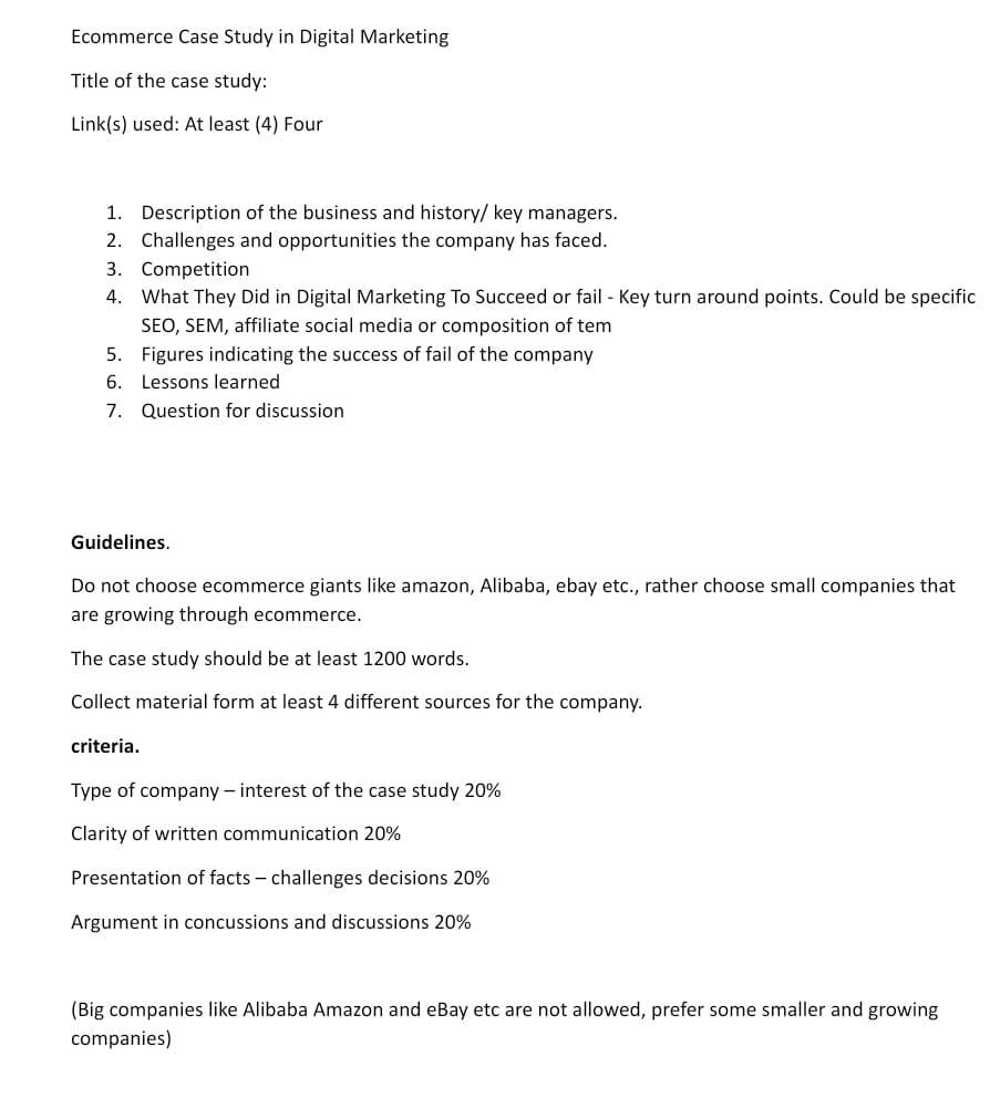 Solved Ecommerce Case Study in Digital Marketing Title of | Chegg.com