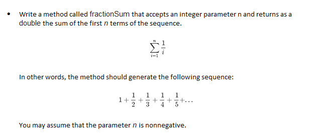 Solved Write a method called fractionSum that accepts an | Chegg.com