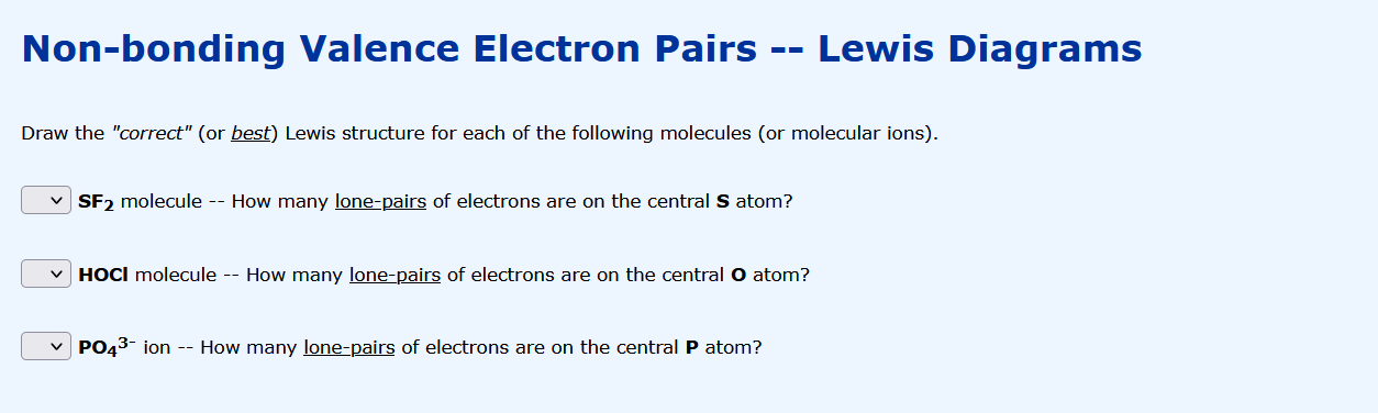 Solved Non-bonding Valence Electron Pairs -- Lewis Diagrams | Chegg.com
