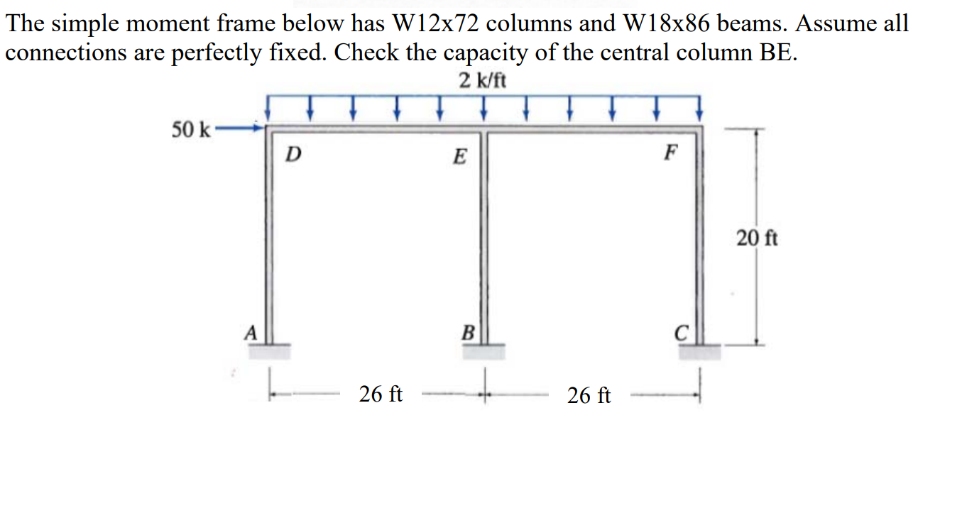 Solved The simple moment frame below has W12x72 columns and | Chegg.com