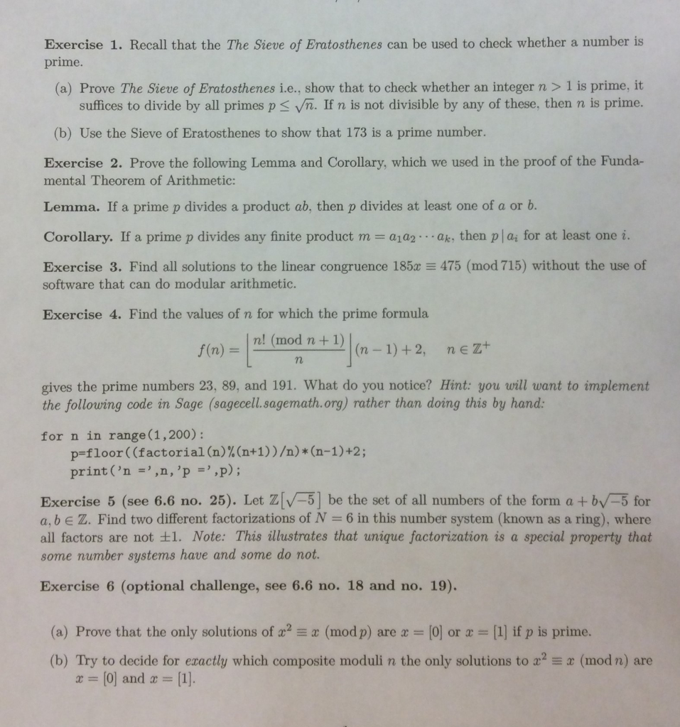 Solved Exercise 1. Recall that the The Sieve of Eratosthenes | Chegg.com