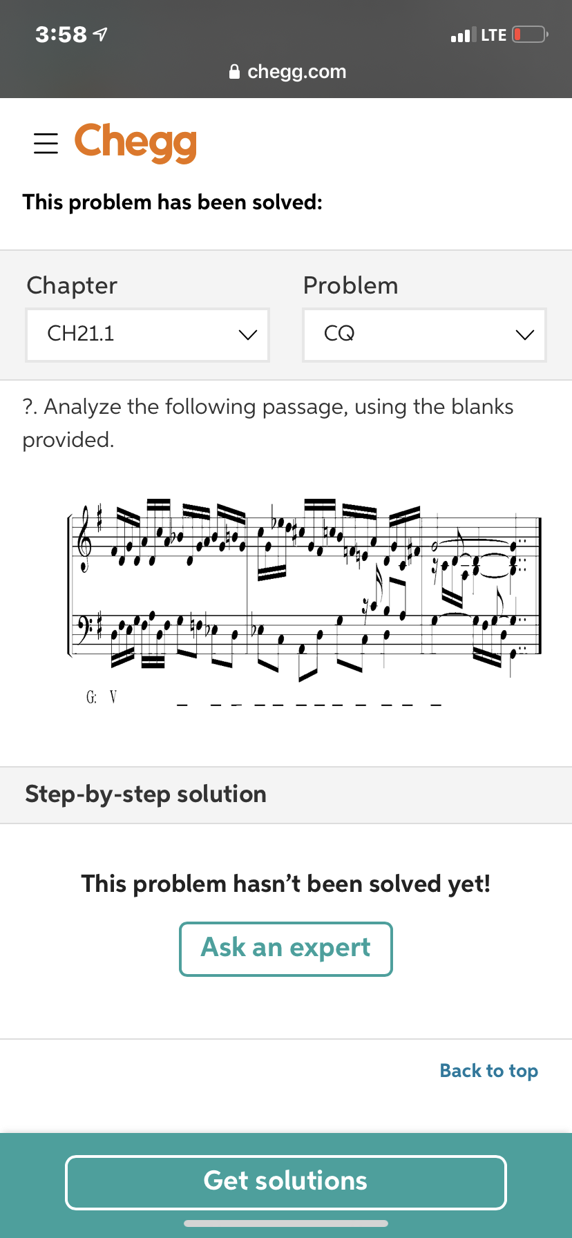 3:58 1 u LTE chegg.com = Chegg This problem has been | Chegg.com