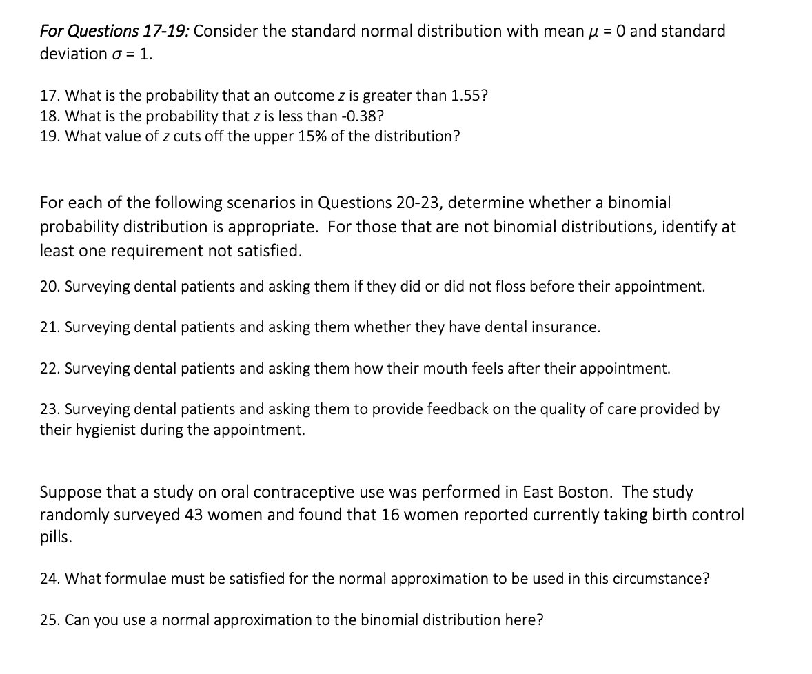 Solved For Questions 17-19: Consider the standard normal | Chegg.com