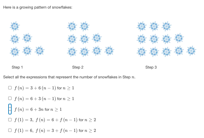 Solved Here is a growing pattern of snowflakes: Select all | Chegg.com