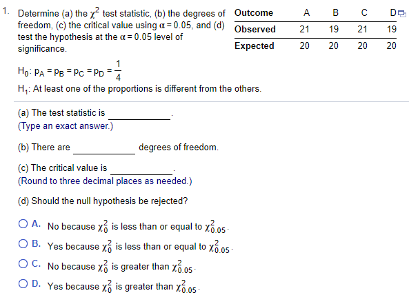 Solved 1. Determine (a) the x2 test statistic, (b) the | Chegg.com
