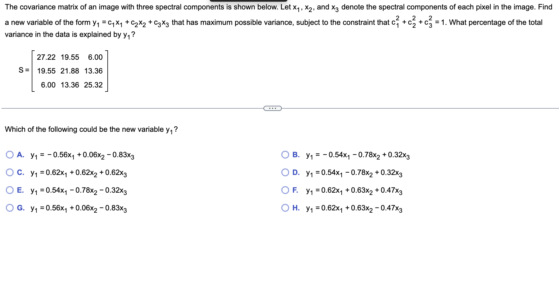 Solved The covariance matrix of an image with three spectral | Chegg.com
