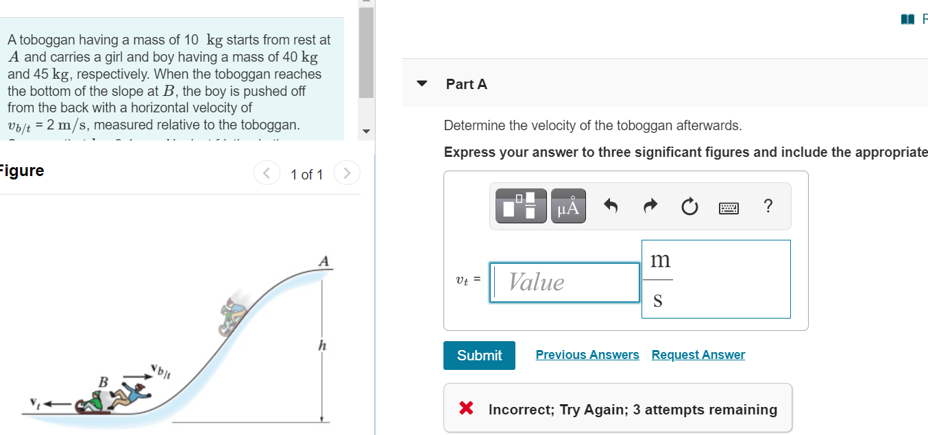 Solved A toboggan having a mass of 10 kg starts from rest at | Chegg.com