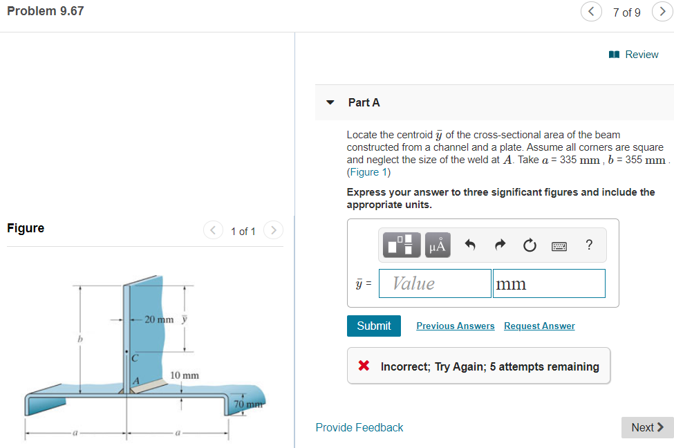 Solved Problem 9.67 7 of 9 Review Part A Locate the centroid | Chegg.com