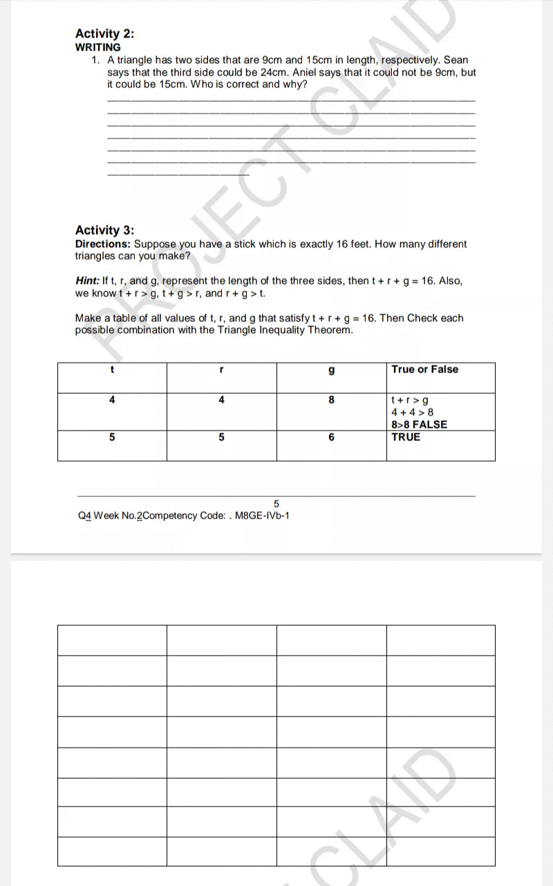 Solved Activity 2: WRITING 1. A triangle has two sides that | Chegg.com