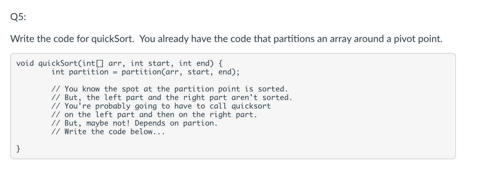 Solved Problem: Partitioning an Array Commen No Como Suppose | Chegg.com
