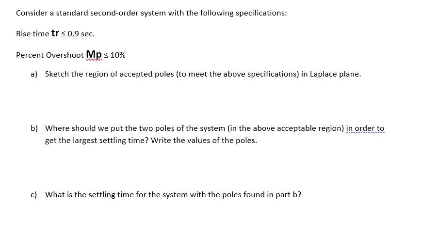 Solved Consider a standard second-order system with the | Chegg.com