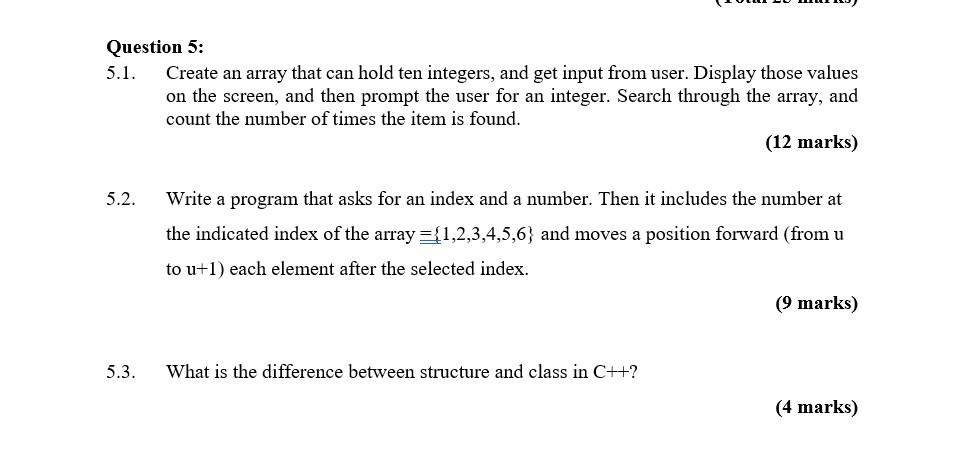 Solved Question 5 51 Create An Array That Can Hold Ten 8929