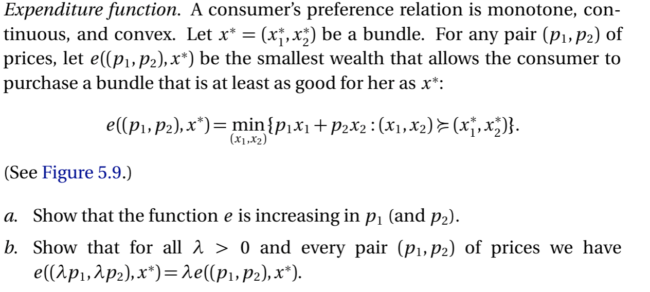Expenditure Function A Consumers Preference