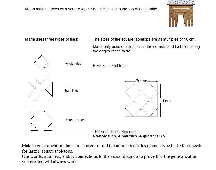 Solved Maria makes tables with square tops. She sticks tiles | Chegg.com