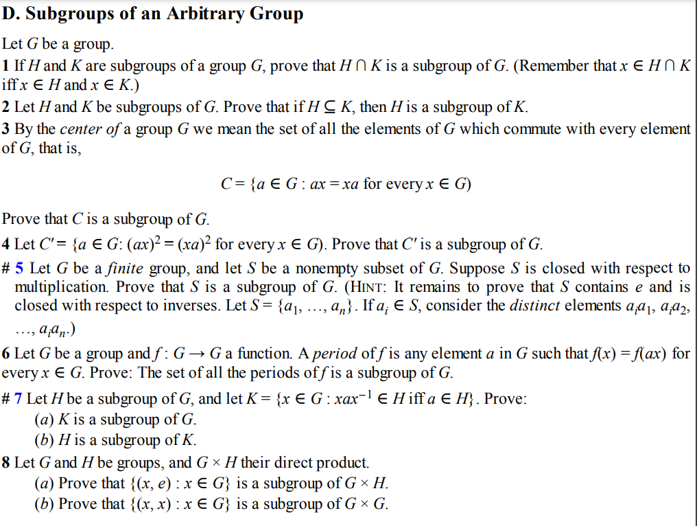 Solved D. Subgroups of an Arbitrary Group Let G be a group. | Chegg.com