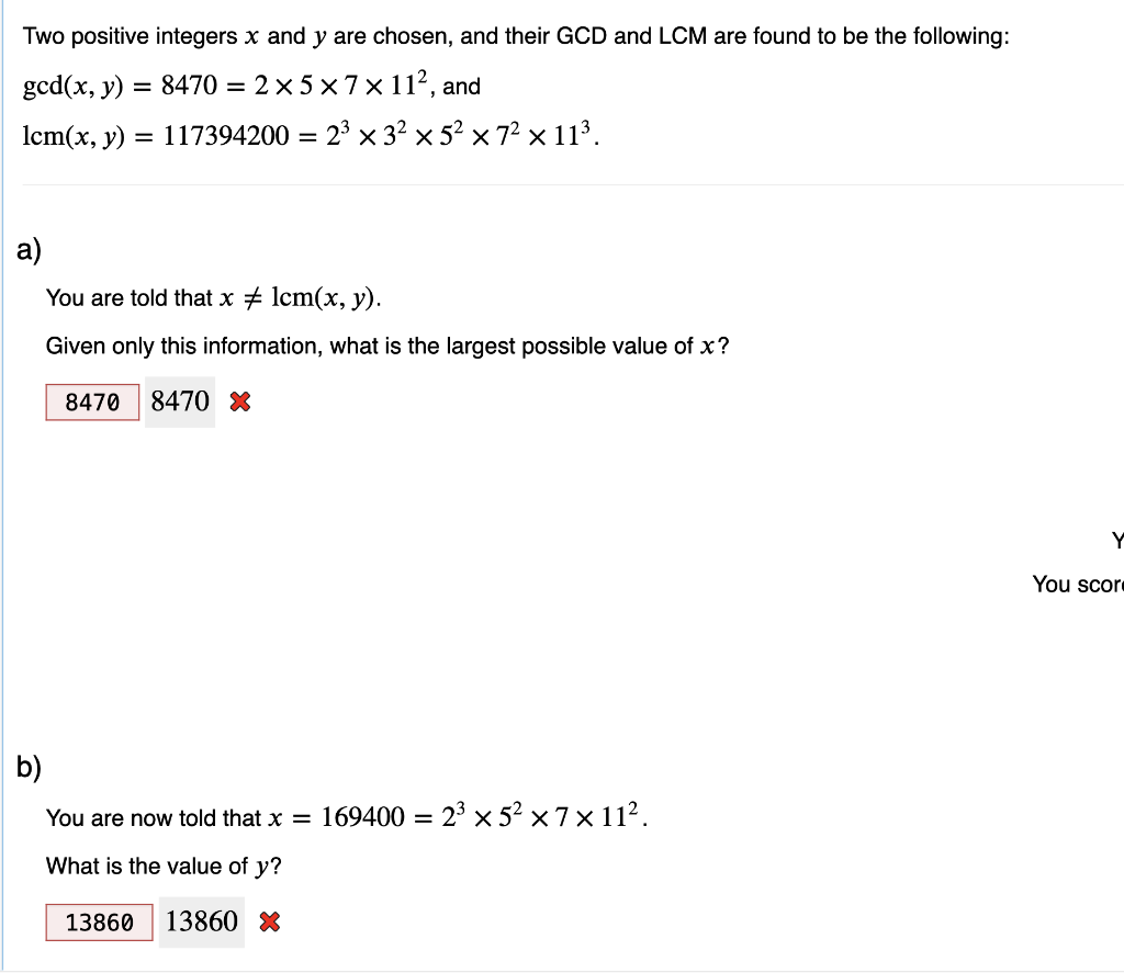 Solved Two positive integers x and y are chosen, and their | Chegg.com