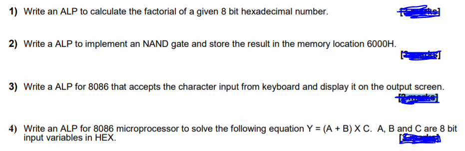Solved 1) Write an ALP to calculate the factorial of a given | Chegg.com